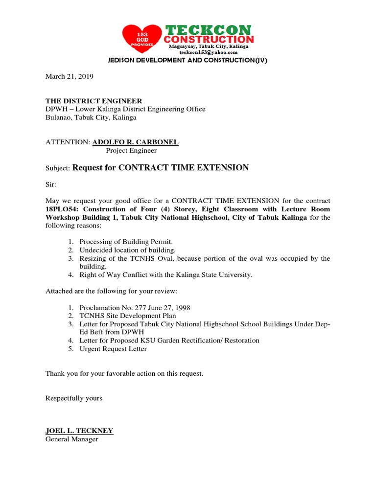 Contract Time Extension Request | PDF | Science & Mathematics ...