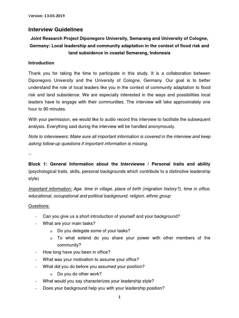 2019 03 13 Interview Guidelines | PDF | Community | Leadership