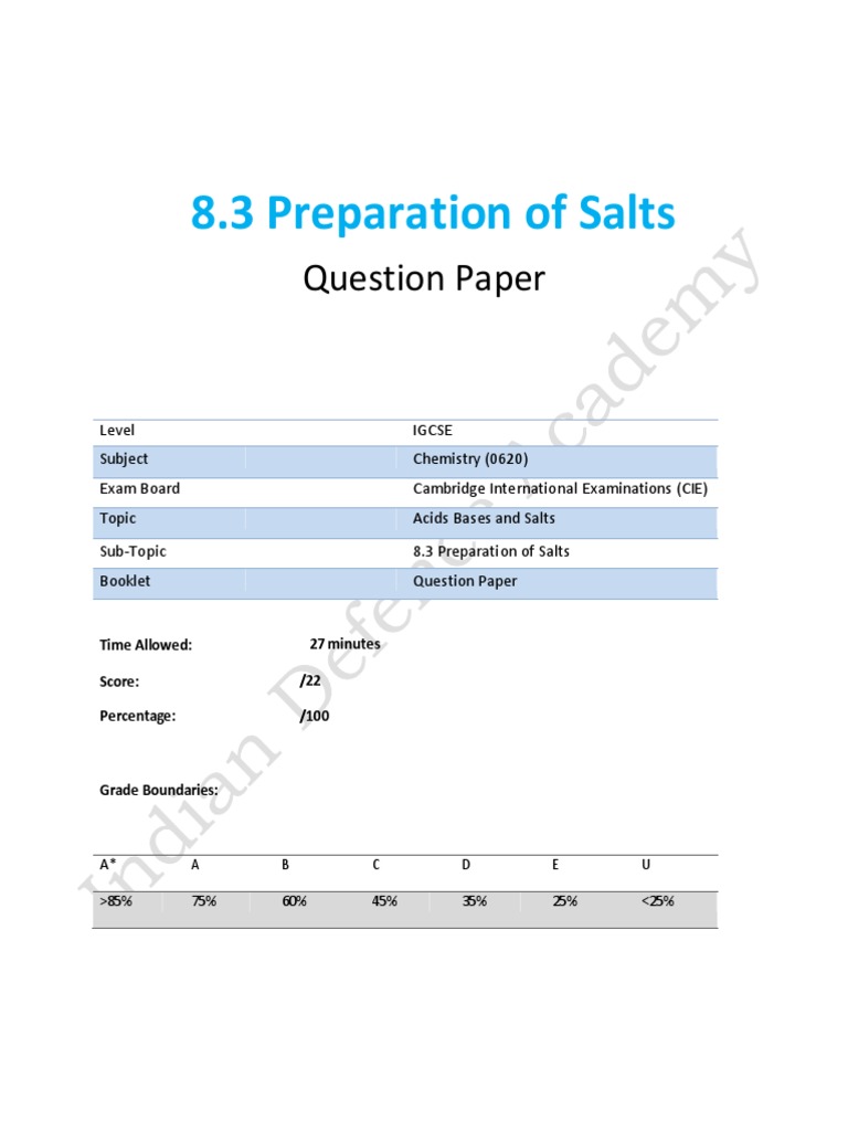 8.3 Preparation of Salts QP | PDF | Sulfuric Acid | Acid