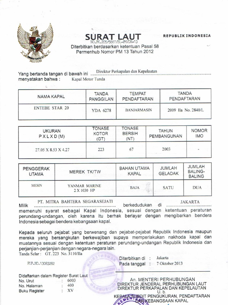 Surat Laut Entebe Star 20 11162016 | PDF