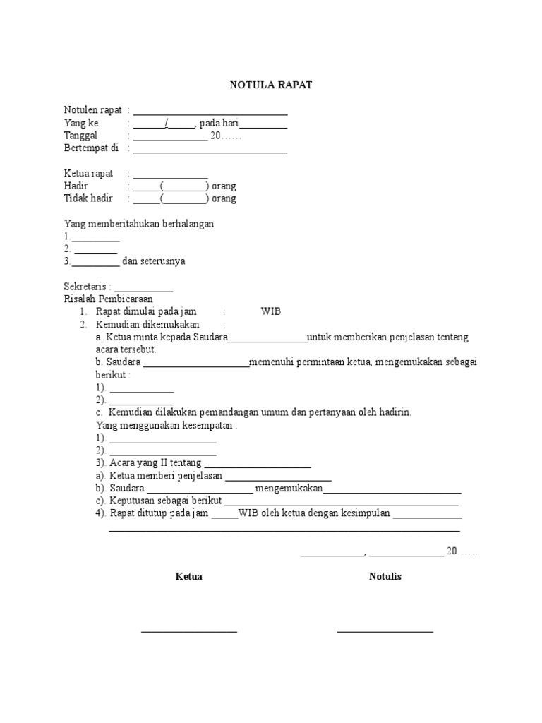 Contoh Notulen Rapat Model 2 | PDF