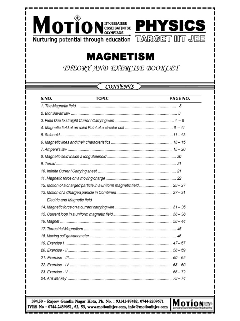 Magnetism: Theory and Exercise Booklet | PDF | Magnetic Field ...
