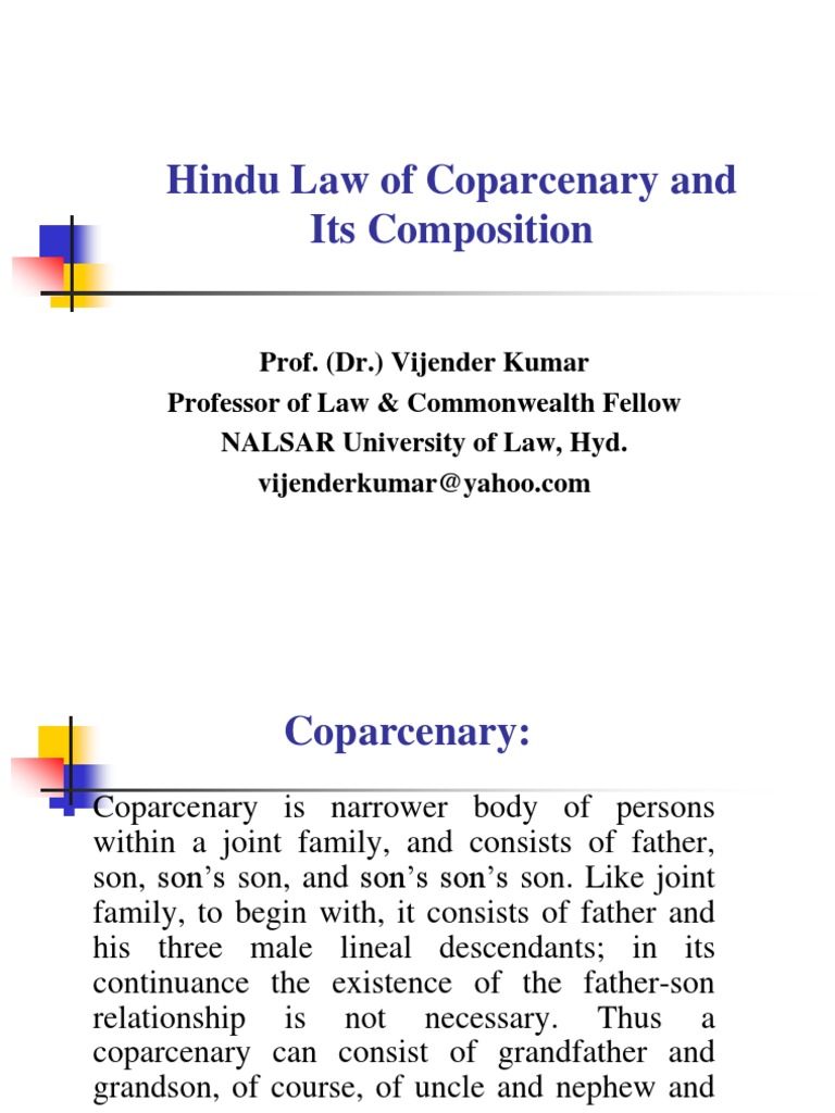 Hindu Law of Coparcenary | PDF | Ownership | Concurrent Estate