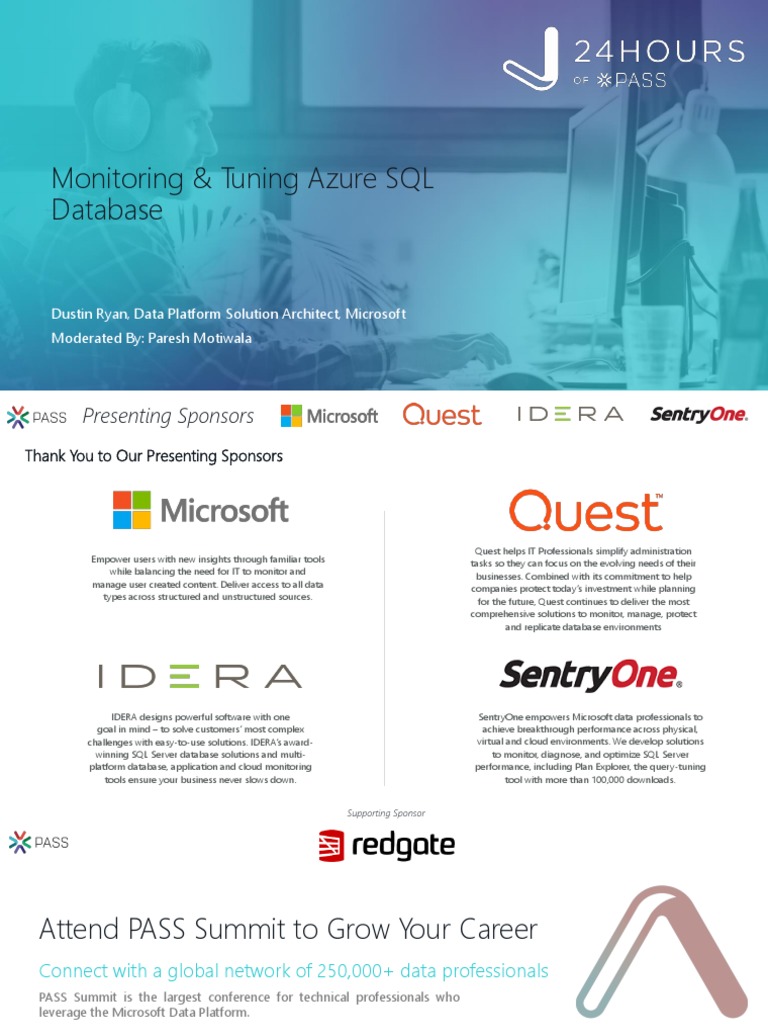Monitoring And Tuning Azure Sql Database Presenting Sponsors Pdf Web Application Microsoft