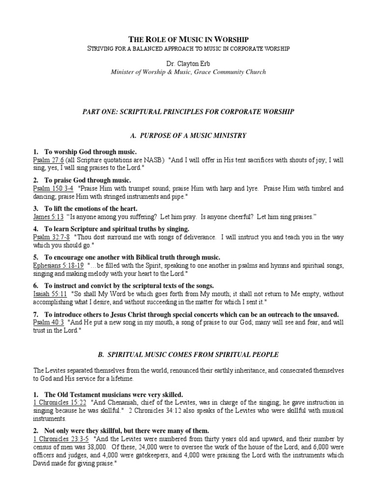 Role of Music in Worship | PDF | Audition | Choir