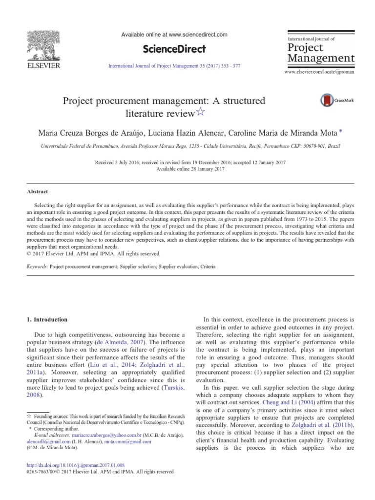 Project Procurement Management: A Structured Literature Review | PDF ...
