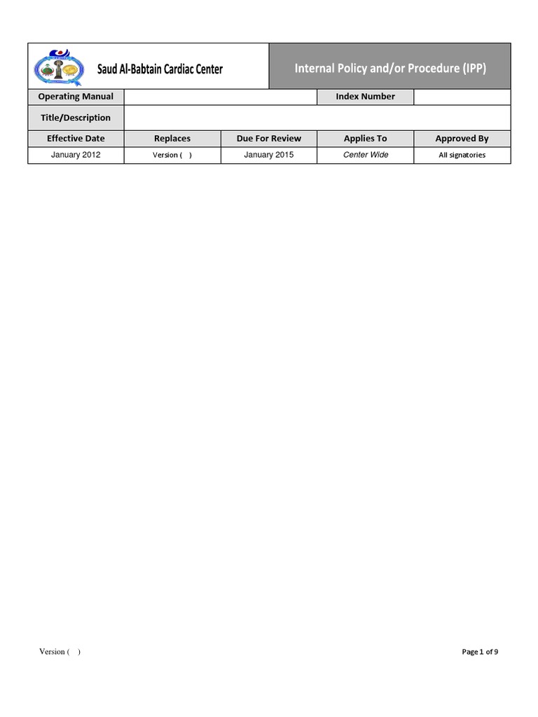 Operating Manual Index Number Title/Description Effective Date Replaces ...