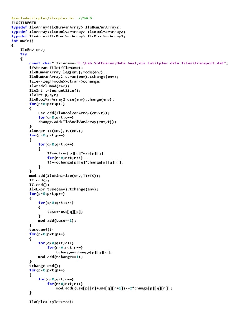 Solving a Transportation Problem Using CPLEX and Multi-Dimensional Arrays in C++ | PDF | Data ...