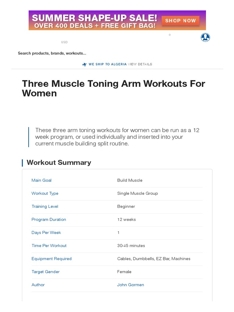 Three Muscle Toning Arm Workouts For Women - Muscle & Strength PDF ...