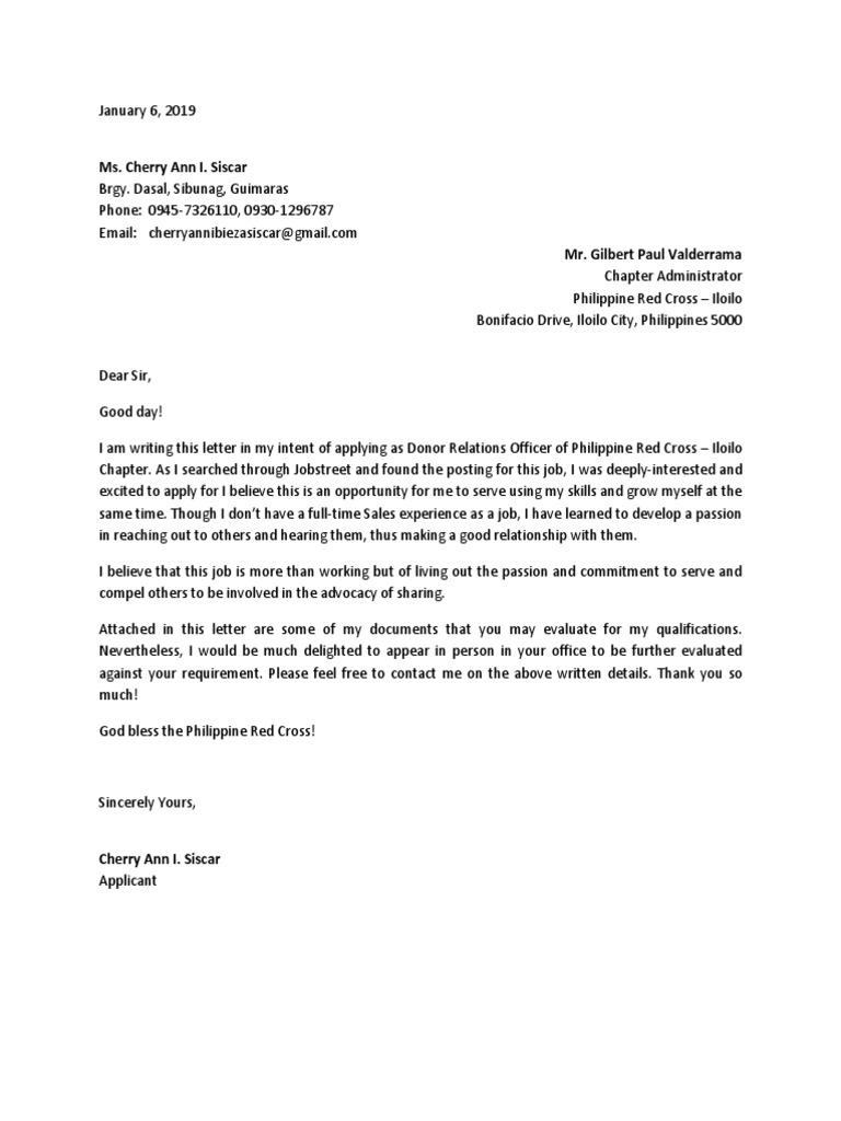 Application Letter - Phil Red Cross | PDF