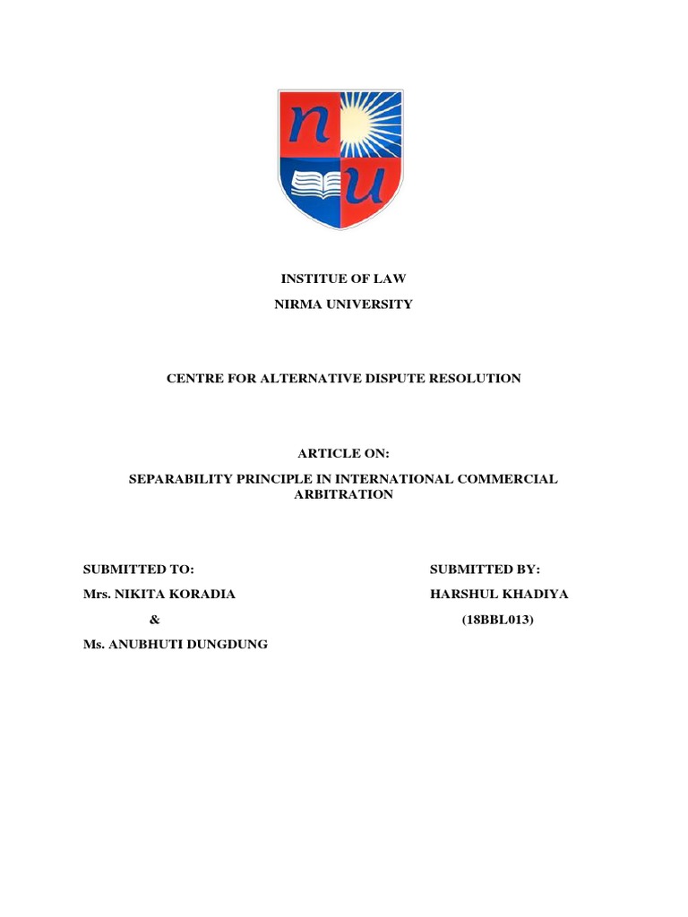 Doctrine of Separability in Arbitration | PDF | Arbitration | Dispute ...