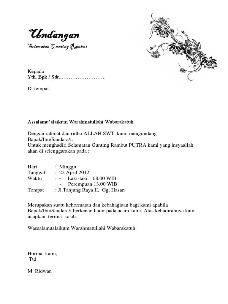 Undangan: Selamatan Gunting Rambut | PDF | Musical Compositions ...