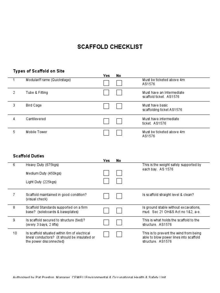 Scaffold Checklist | PDF | Scaffolding | Nature