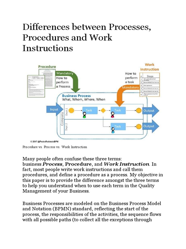 Differences Between Processes, Procedures and Work Instructions | PDF ...