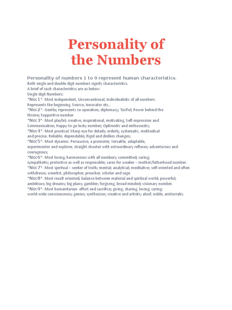 Personality of The Numbers | PDF