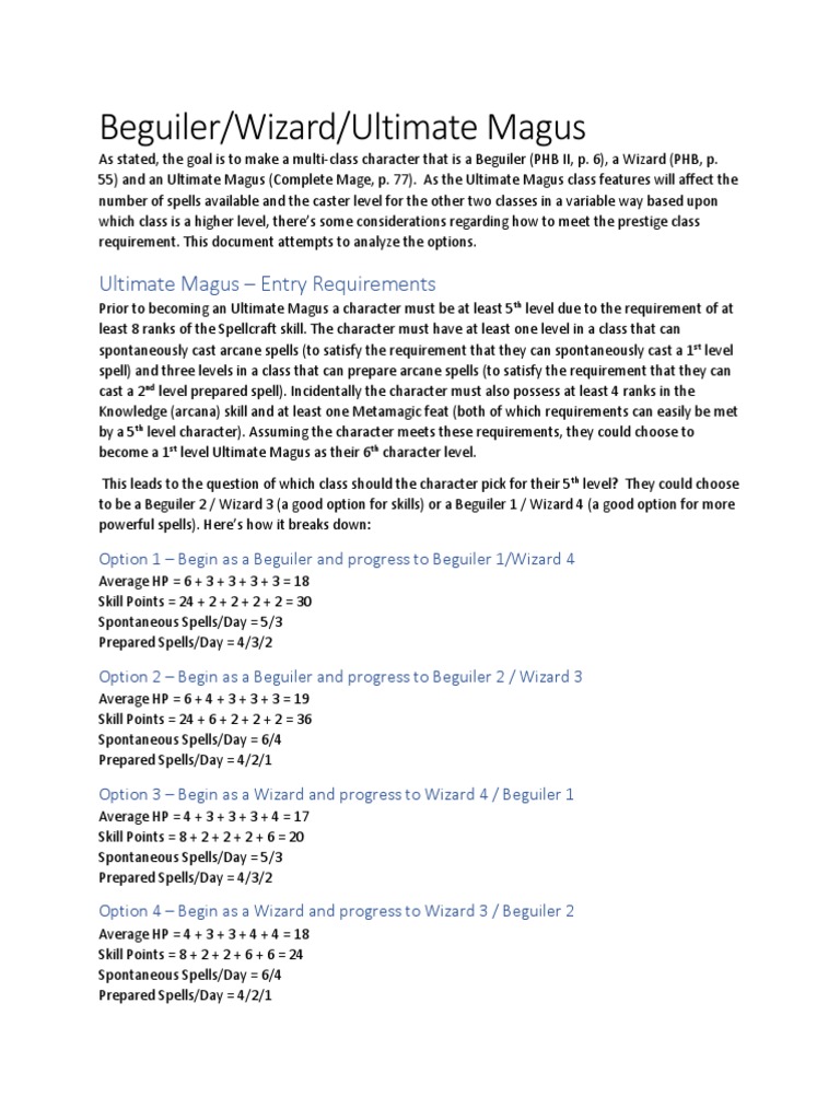 Analysis of Beguiler/Wizard/Ultimate Magus Spell Progression | PDF ...