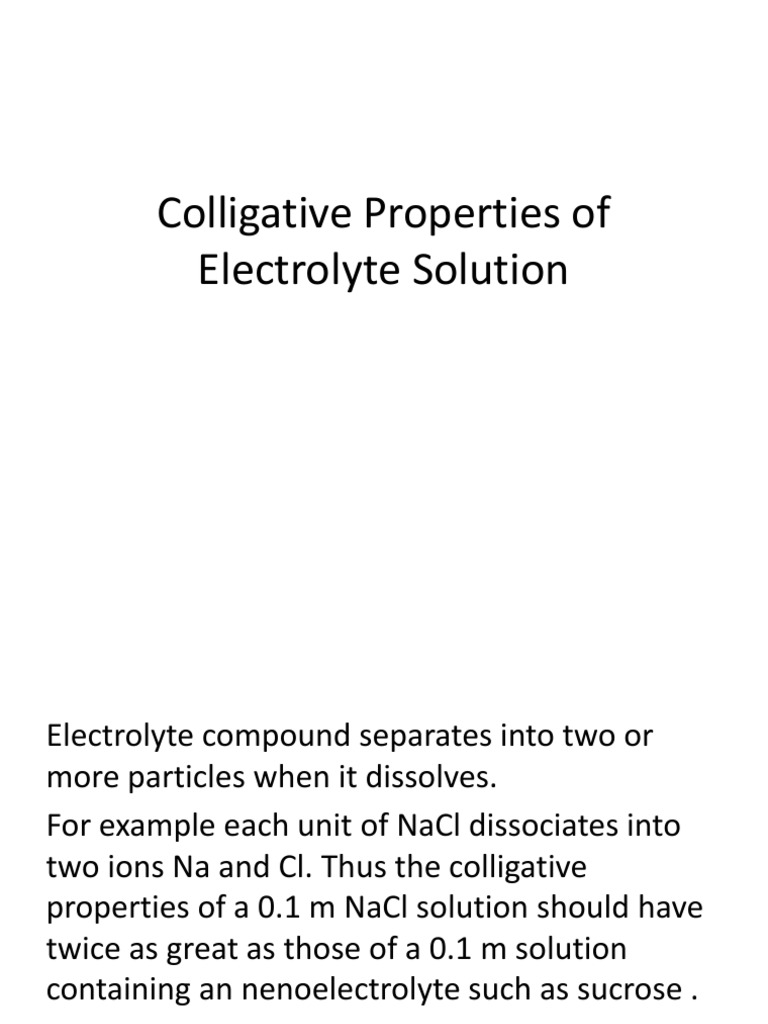 Colligative Properties of Electrolyte Solution | PDF