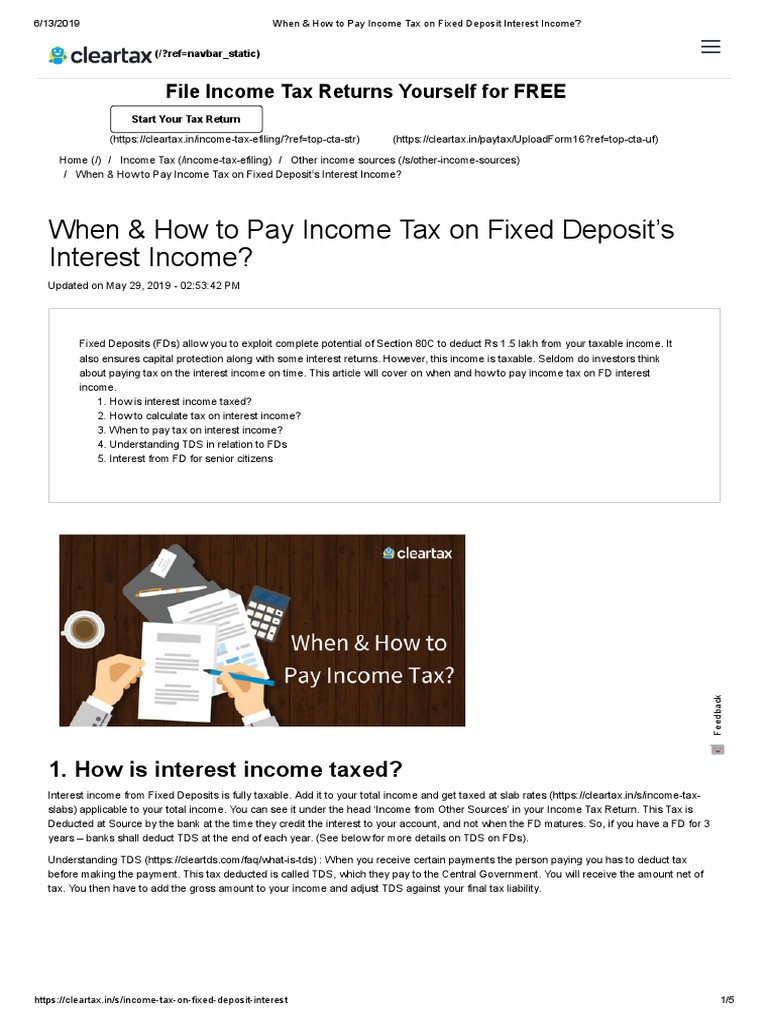 Income Tax On FD Interest Income | PDF | Taxes | Payments