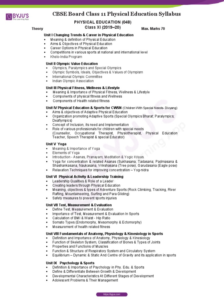 CBSE Board Class 11 Physical Education Syllabus | PDF | Yoga | Physical ...