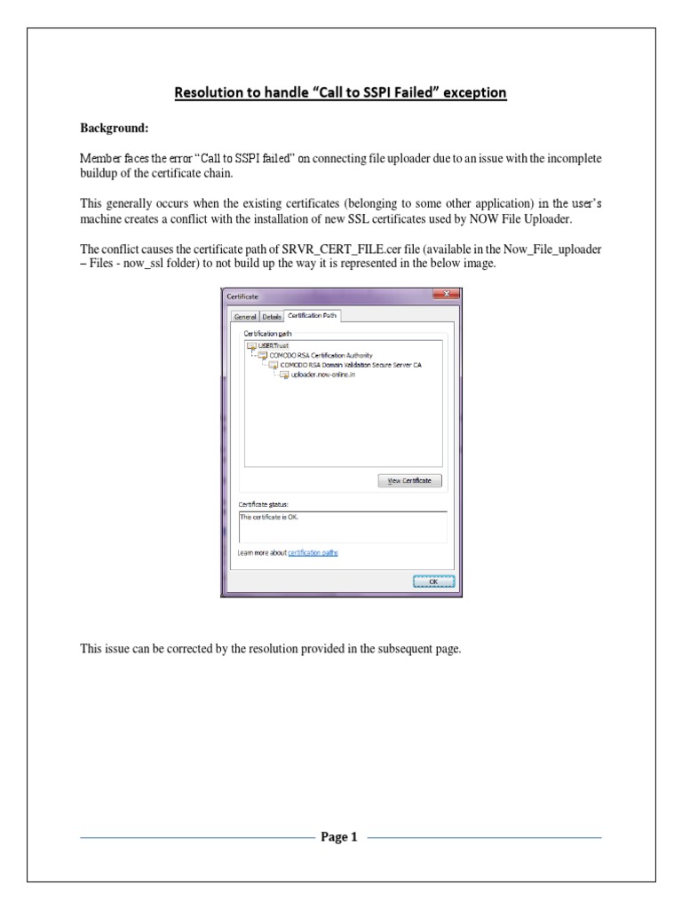 Resolution Call To Sspi Failed Issue Pdf