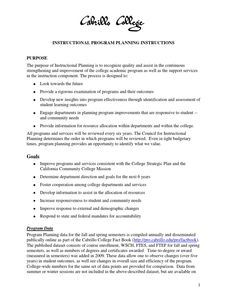 Instructional Program Planning Instructions: Goals | PDF | Goal ...