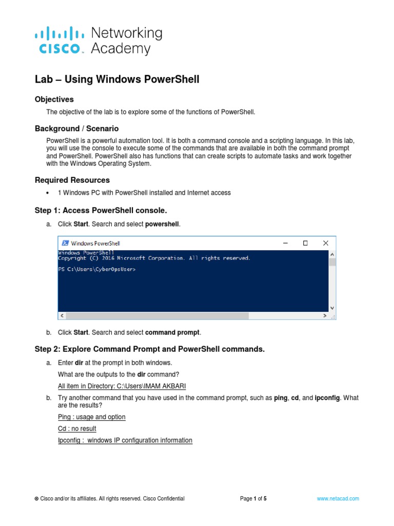 2.2.1.11 Lab - Using Windows PowerShell | PDF | Command Line Interface | Computing Platforms