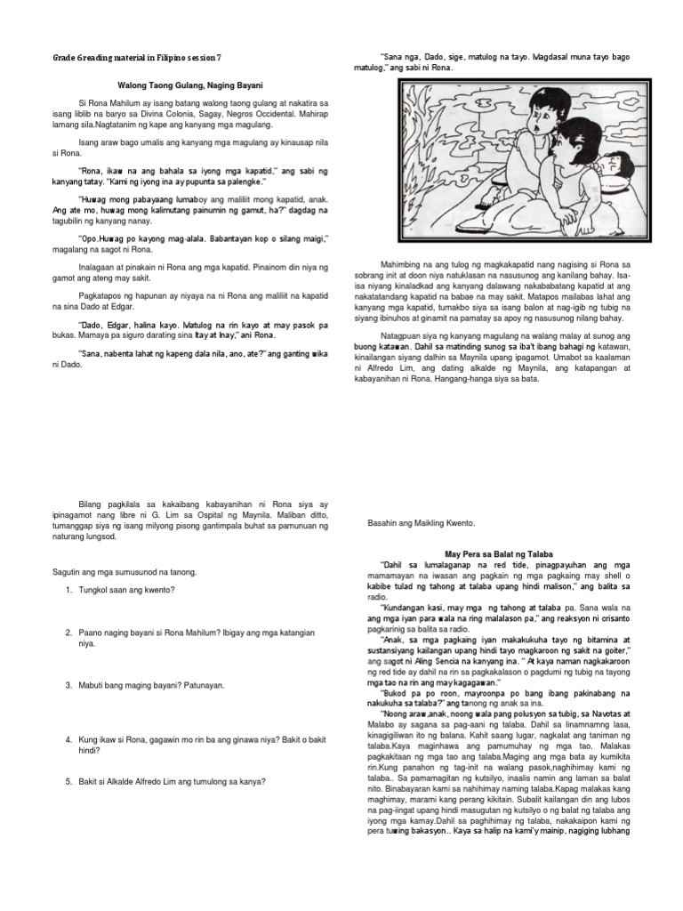 Grade 6 Reading Material in Filipino Session 7 | PDF