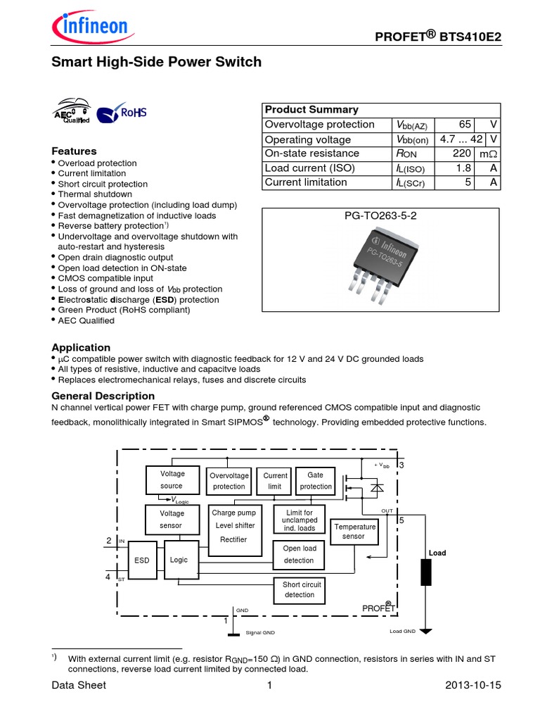 Infineon BTS410E2 DS v01 01 en | PDF | Cmos | Field Effect Transistor