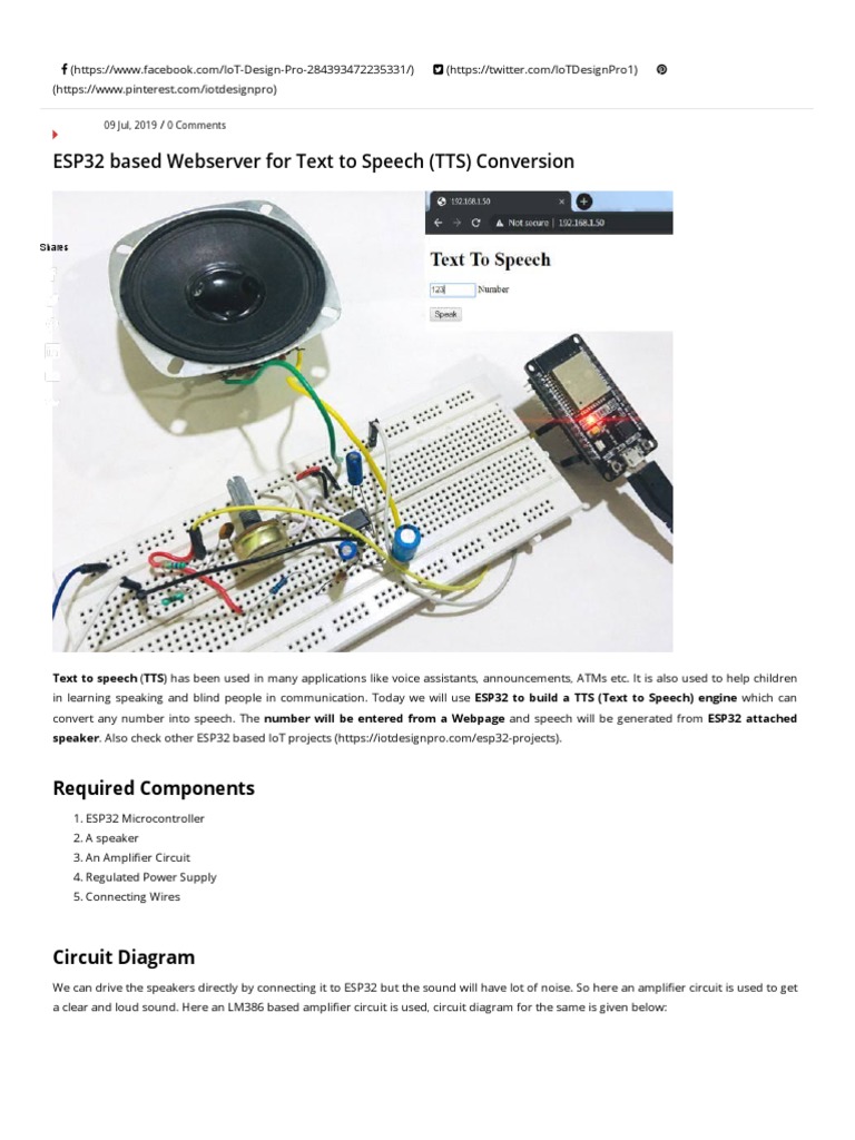 ESP32 Based Webserver For Text To Speech (TTS) Conversion | PDF ...