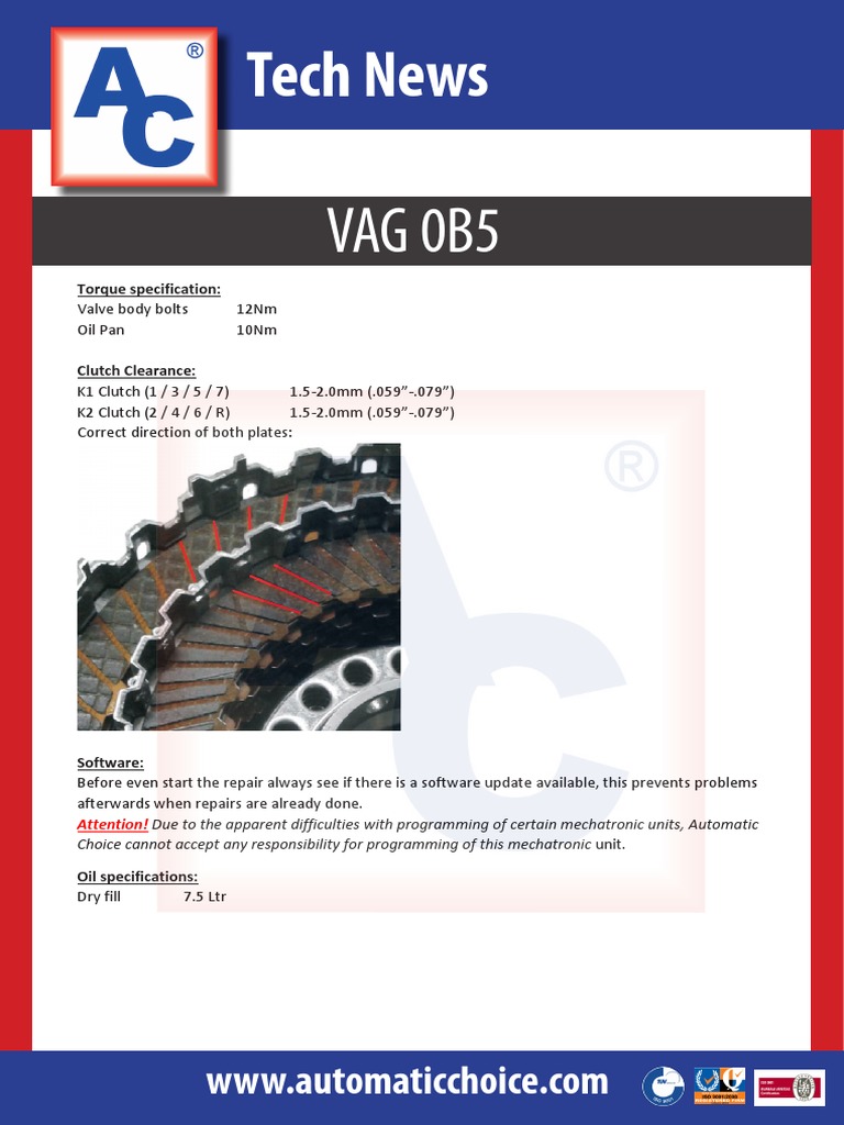 Info For 0B5 Gearboxes | PDF | Automatic Transmission | Clutch