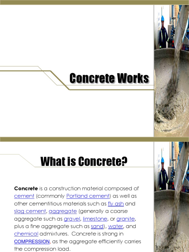 Concrete Works Presentation | PDF | Construction Aggregate | Concrete