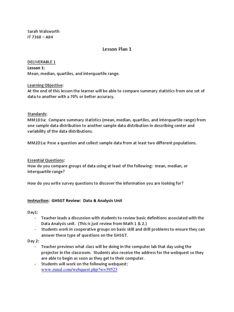 Lesson Plan 1 | PDF | Statistics | Lesson Plan