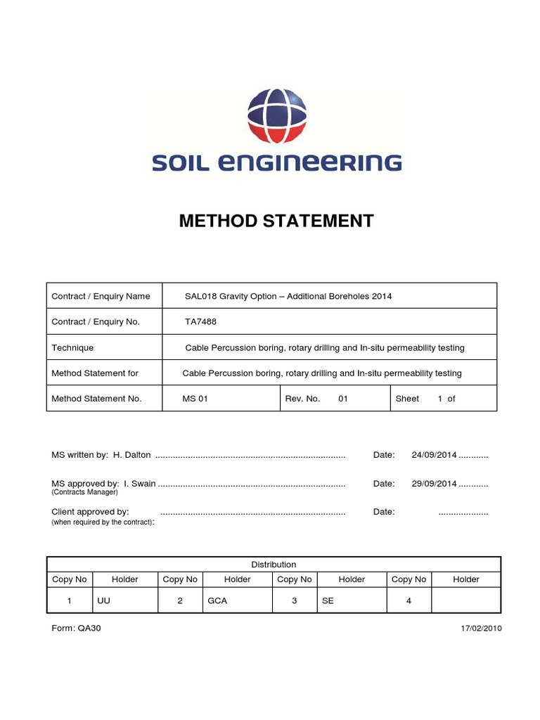 CD - Rfi .WM.22.1 Soil Engineering Method Statement | PDF | Drilling ...