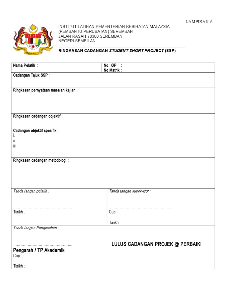 Lampiran A: - Ringkasan Cadangan Student Short Project (SSP) | PDF