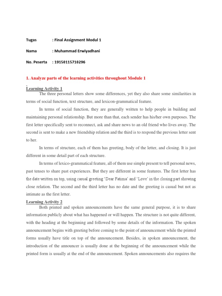 Final Assignment Modul 1 | PDF | Thesis | Learning