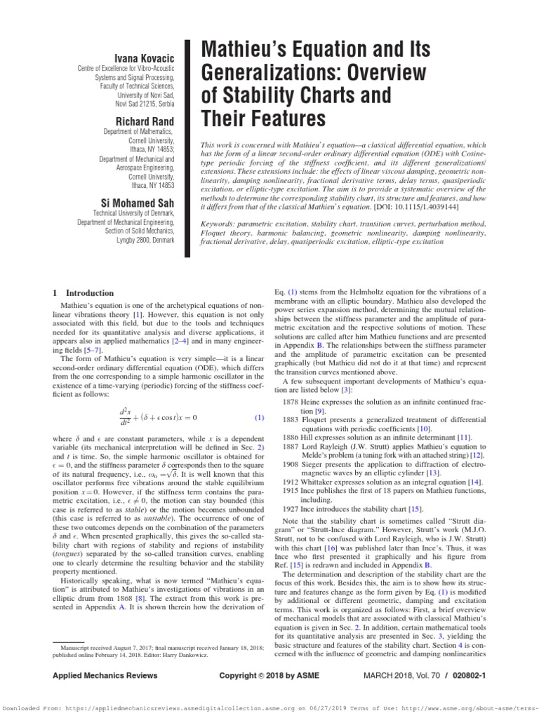 Mathieu's Equation and Its Generalizations Overview of Stability Charts ...