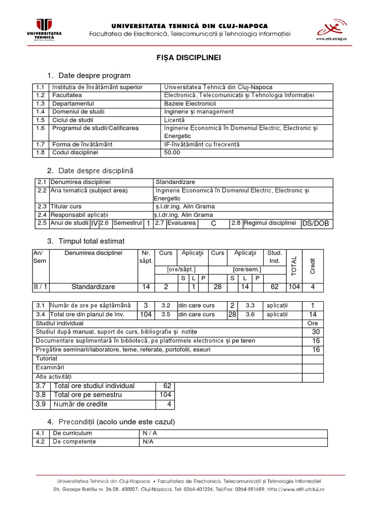 Fisa Standardizare | PDF