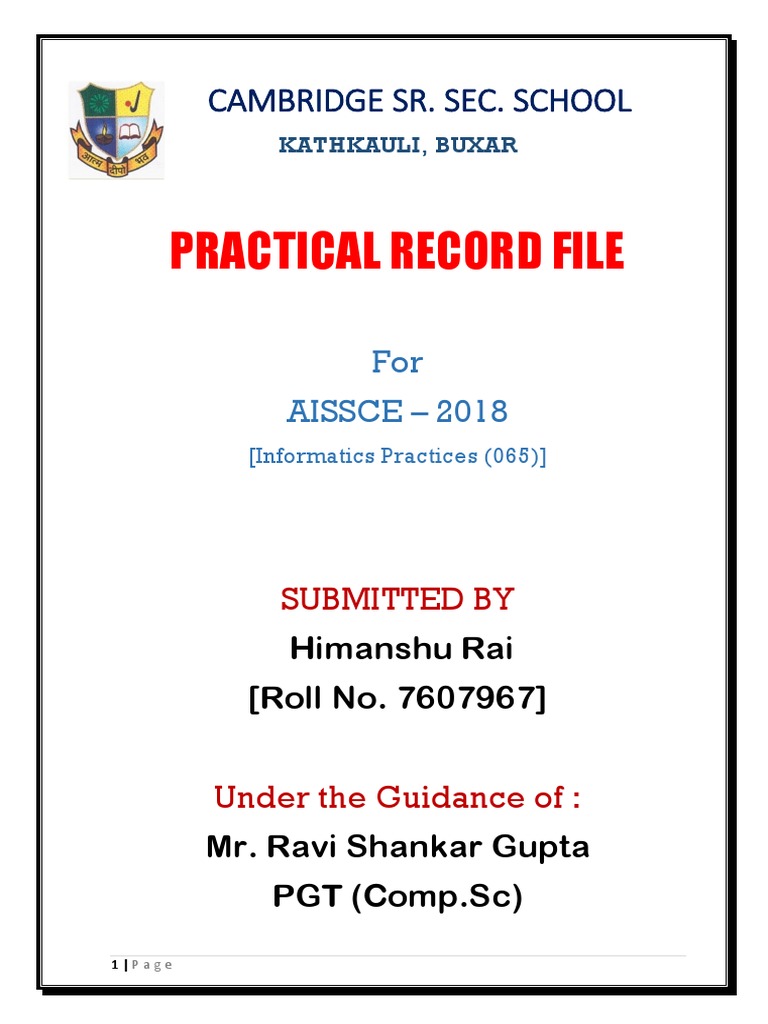 Class Xii Ip Practical File | Download Free PDF | Sql | Computing