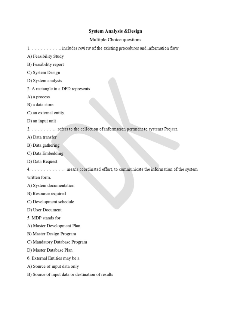 Multiple Choice Questions: System Analysis &design | PDF | Information ...
