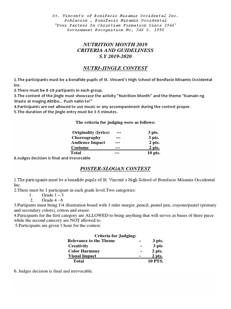 Criteria For Nutrition Month | PDF | Food And Drink | Cooking