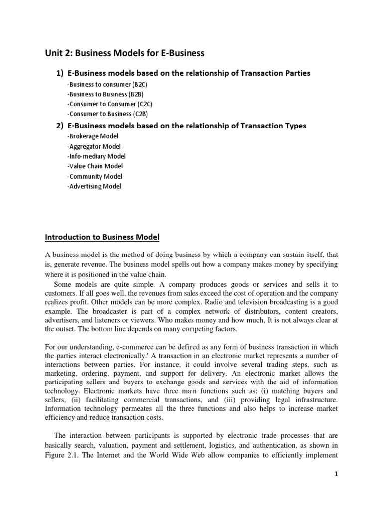 Business Models For E-Business (E-Commerce) | PDF | Retail | E Commerce