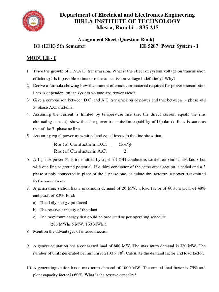 Power System-I Assignment | PDF | Electric Power Transmission ...