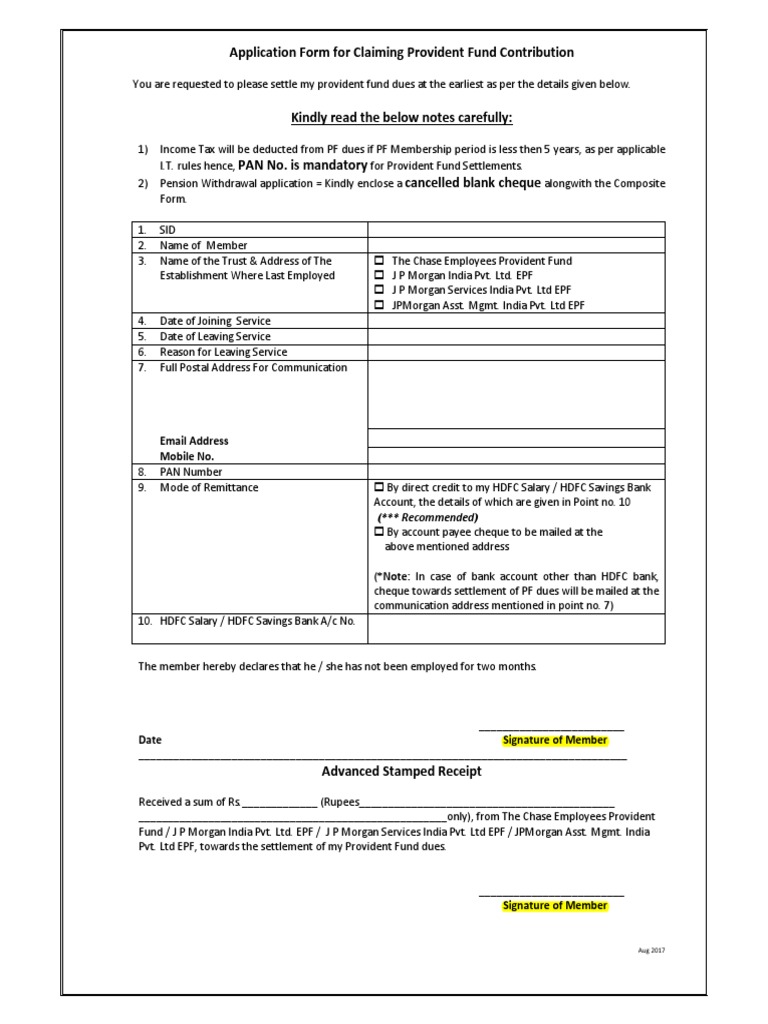 Provident Fund Claim Form | PDF | Cheque | Financial Services