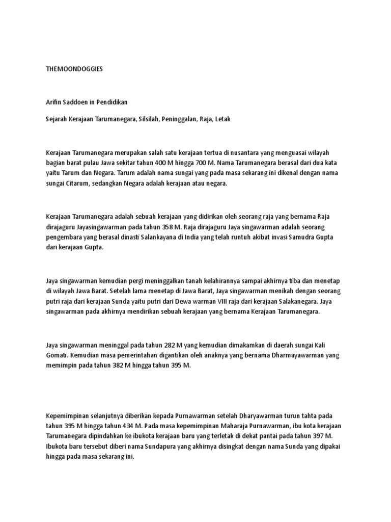 Sejarah Singkat Kerajaan Tarumanegara | PDF