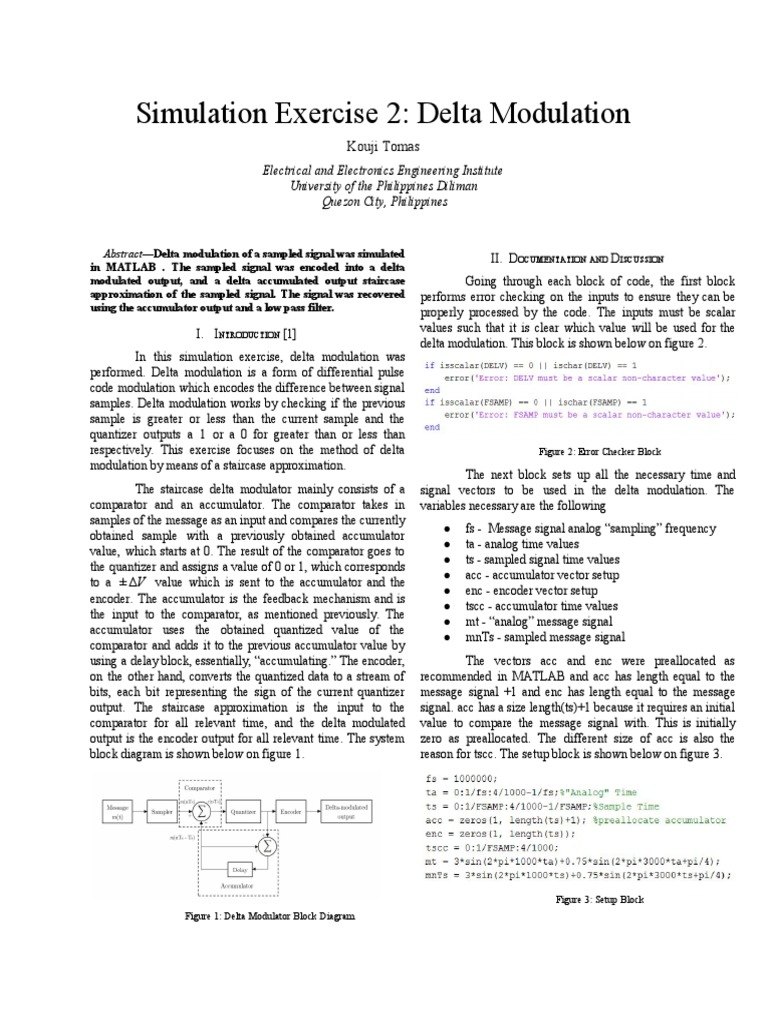 Simulation Exercise 2 - Delta Modulation | PDF | Modulation | Distortion