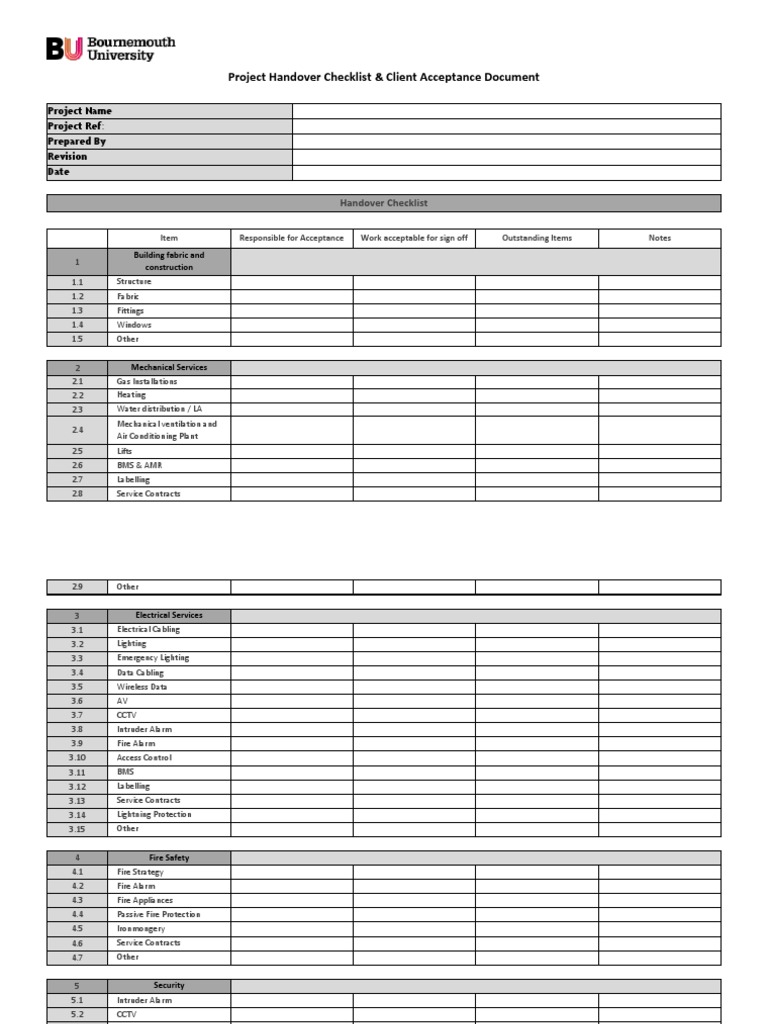 Appendix 6 BU Handover Checklist | PDF | Safety | Engineering