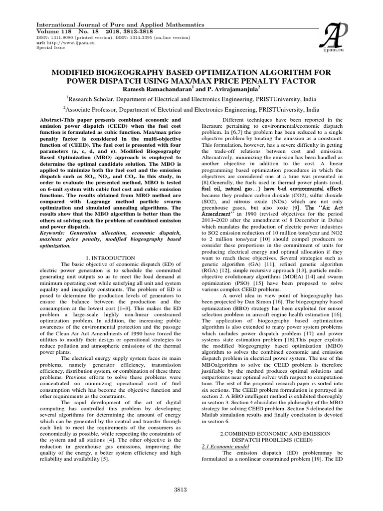 Modified Biogeography Based Optimization Algorithm For Power Dispatch ...