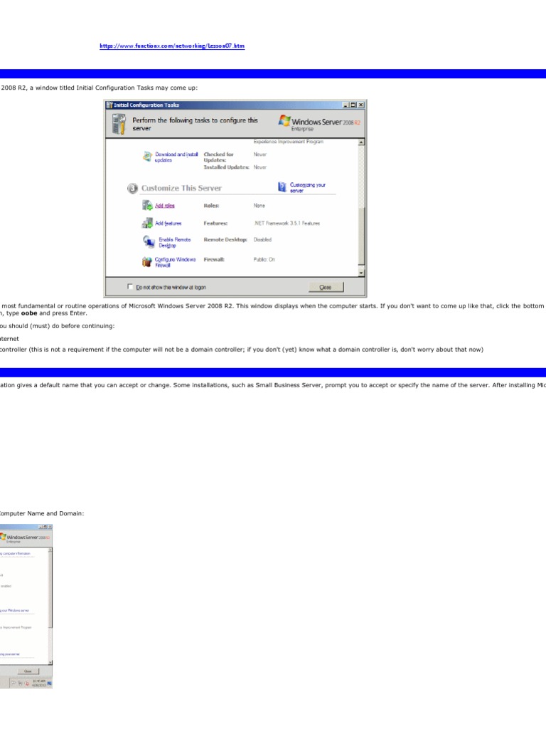 Configuring Network and Domain Settings on a New Windows Server 2008 R2 Installation | PDF | Ip ...