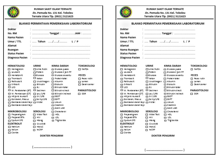 Blanko Permintaan Pemeriksaan Laboratorium Baru | PDF