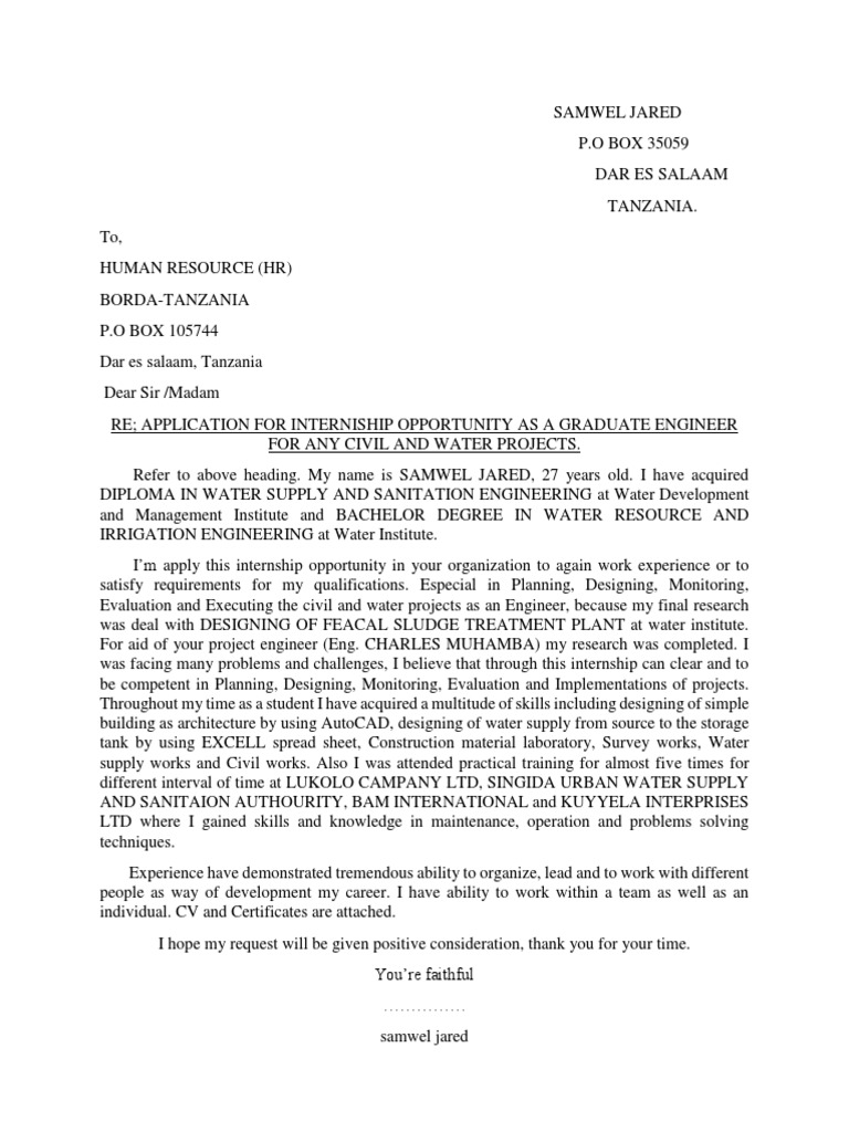 Application Letter 01 | PDF | Water Resources | Sanitation